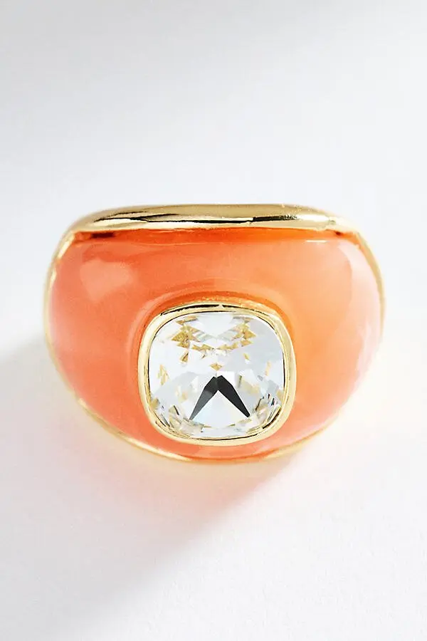 Anthropologie Crystal Resin Cocktail Ring - Peach