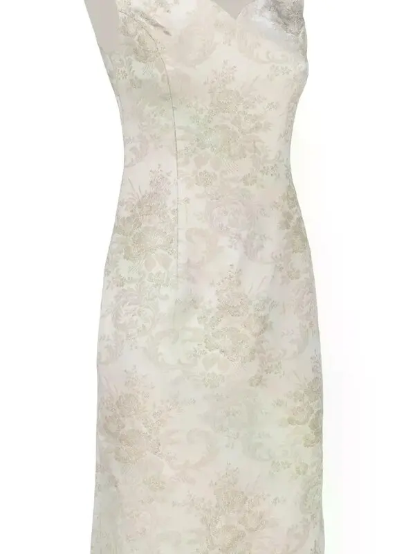 Vintage Floral-jacquard Sleeveless V-neck Dress