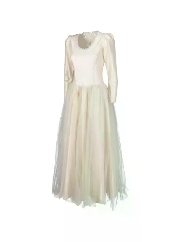 Vintage Tulle Overlay Dress With Floral Appliqu