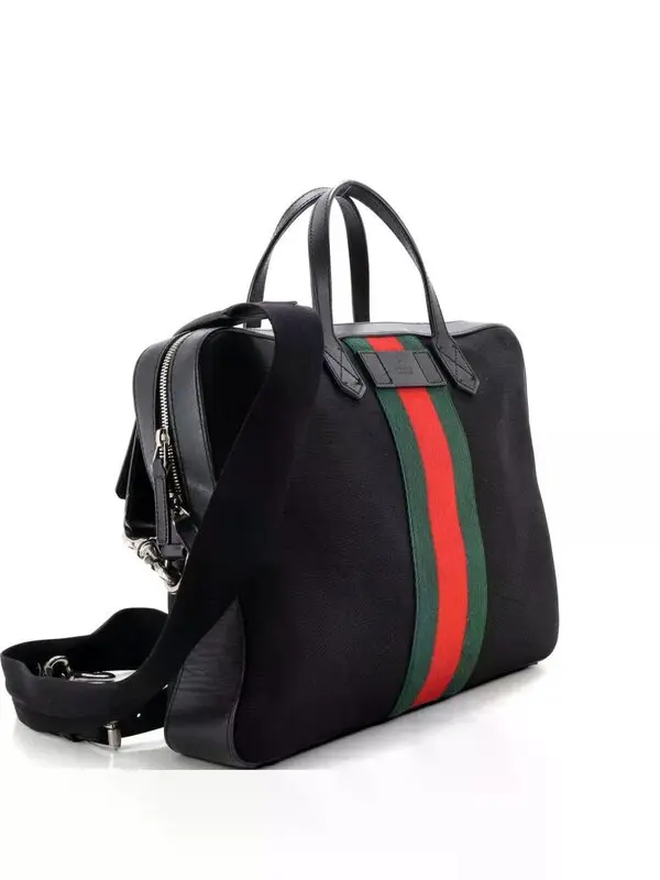 Gucci Web Zip Around Briefcase Techno Canvas Medium Business Bag - Black