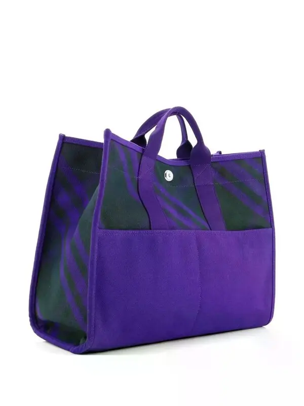 Burberry Large Open Shopper Check Canvas Tote Bag - Purple