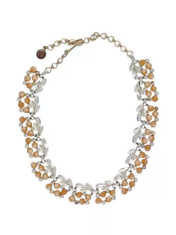 Vintage Leaf-motif Beaded Necklace With Crystal Embellishment