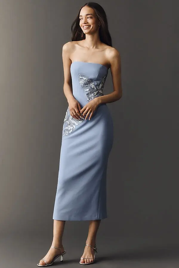 ELLIATT Mira Butterfly Strapless Midi Dress - Blue