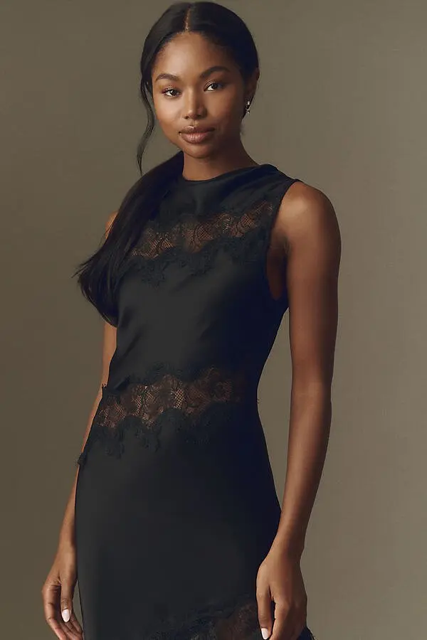 shona joy asymmetrical dress Simona Panelled Maxi - Black smarttag_plus_size_available Floral Boho Mermaid Lace Size:UK 10 (In-Rental) This charming mini dress