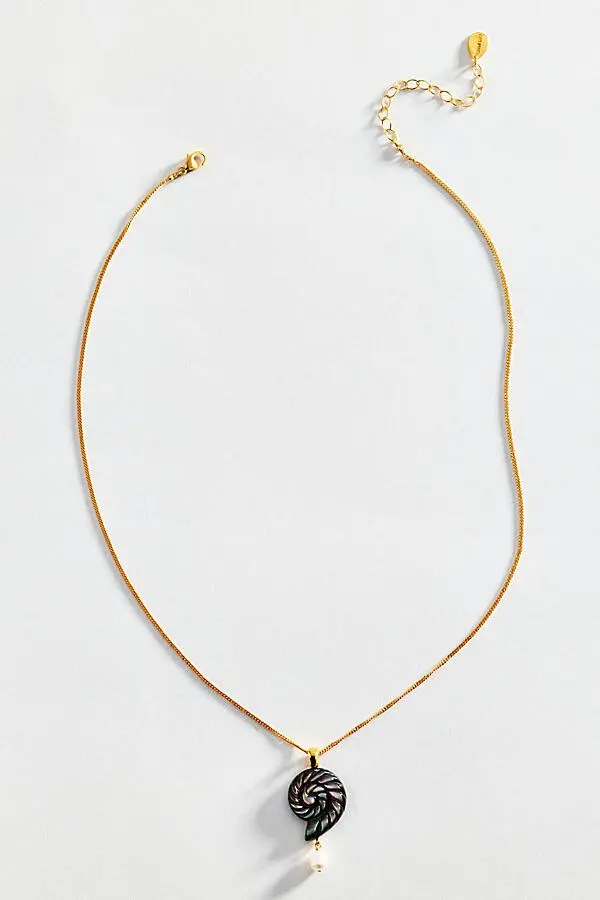 Chan Luu Nautilus Pendant Necklace With Pearl Accent - Black