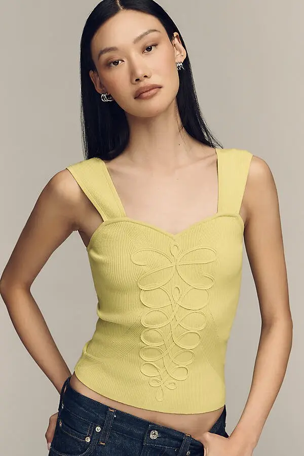 Maeve Icon Sweetheart Knit Tank Top - Chartreuse