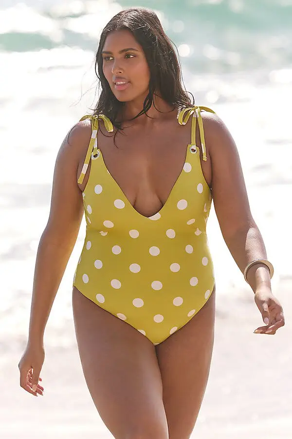 CELANDINE Polka Dot Plunge One-piece Swimsuit - Chartreuse