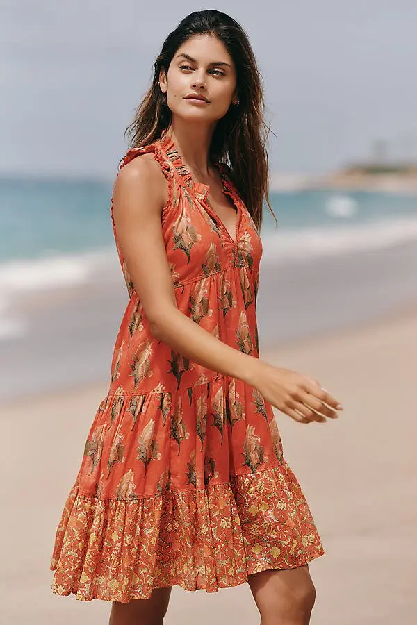 RO'S GARDEN Sleeveless Mini Dress - Red Pattern