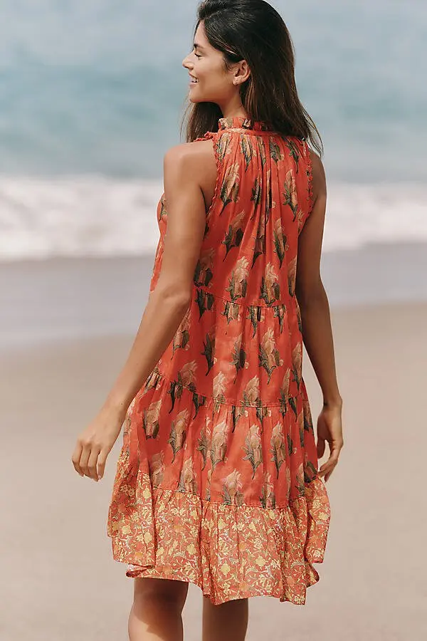 RO'S GARDEN Sleeveless Mini Dress - Red Pattern