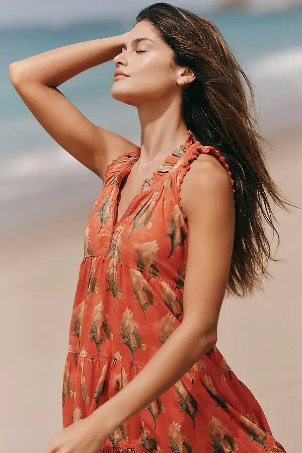 RO'S GARDEN Sleeveless Mini Dress - Red Pattern