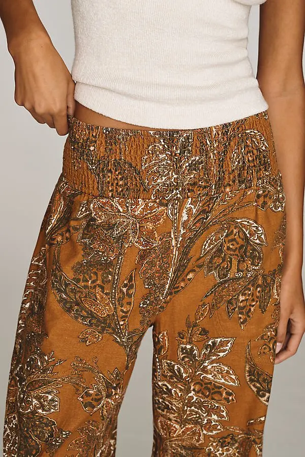 PILCRO Reese Smocked Barrel-leg Pants - Brown Pattern