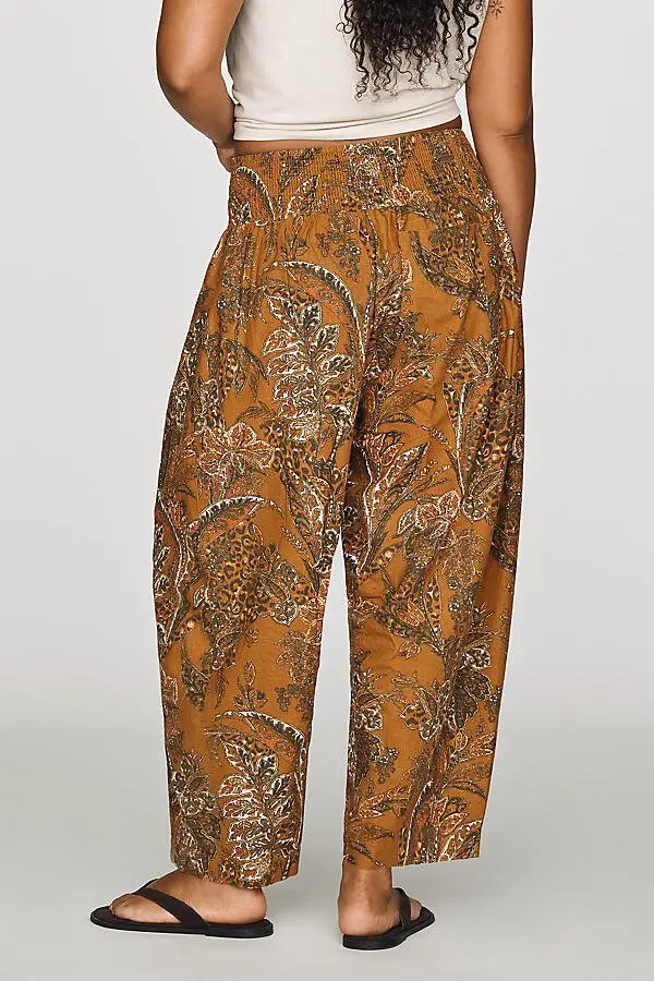 PILCRO Reese Smocked Barrel-leg Pants - Brown Pattern