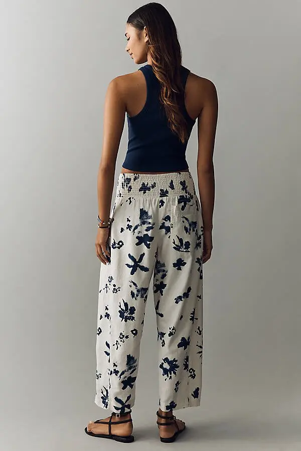 PILCRO Reese Smocked Pull-on Barrel-leg Pants - Ivory Pattern
