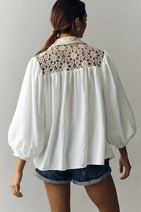 MARE MARE Embroidered Puff Sleeve Buttondown Shirt