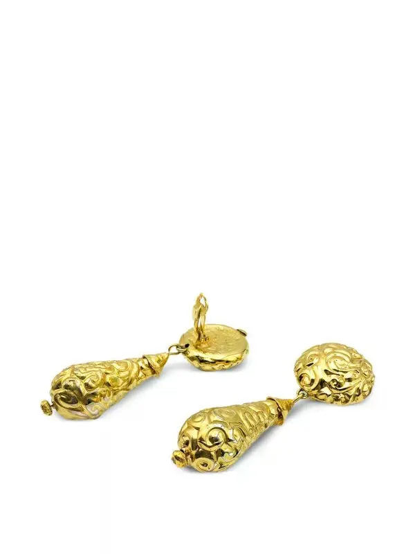 Saint Laurent 1980s Repoussé Swirl Drop Earrings