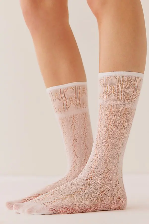 Free People Erica Crochet Calf-length Socks - White