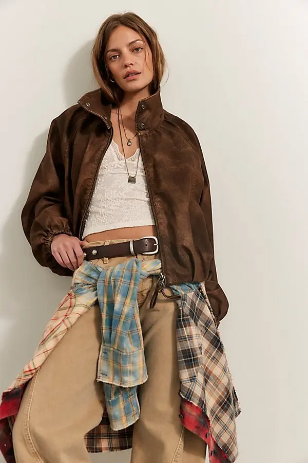 Free People We The Free Chelsea Vegan Suede Funnel-neck Jacket - Brown