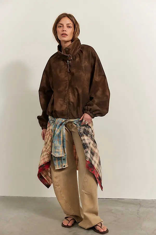 Free People We The Free Chelsea Vegan Suede Funnel-neck Jacket - Brown