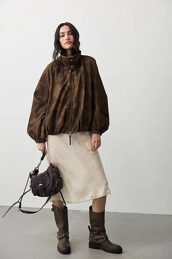 Free People We The Free Chelsea Vegan Suede Funnel-neck Jacket - Brown