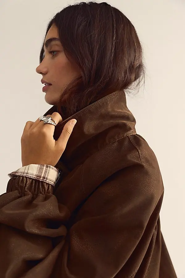 Free People We The Free Chelsea Vegan Suede Funnel-neck Jacket - Brown