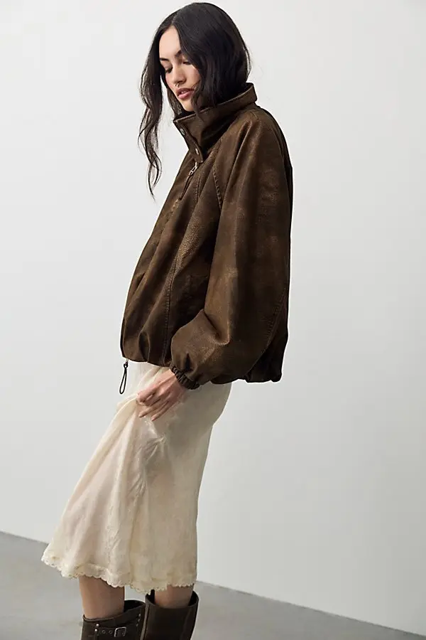 Free People We The Free Chelsea Vegan Suede Funnel-neck Jacket - Brown