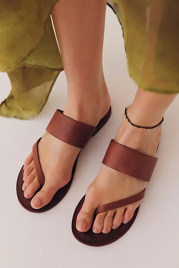 Free People Asymmetric Leather Sandals - Luggage