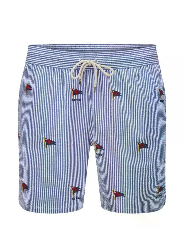 Polo Ralph Lauren Striped Swim Shorts With Flag Embroidery - Blue