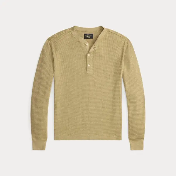 Ralph Lauren Garment-dyed Waffle-knit Henley Shirt - Spring Beige