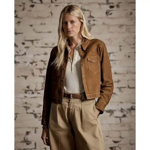 Ralph Lauren Sueded Sheepskin Western Jacket - Medium Brown