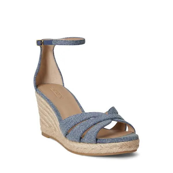 Ralph Lauren Nellie Washed Denim Wedge Espadrilles