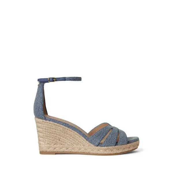 Ralph Lauren Nellie Washed Denim Wedge Espadrilles