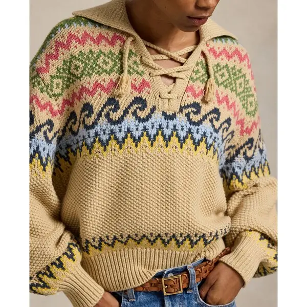 Ralph Lauren Fair Isle Lace-up Sweater