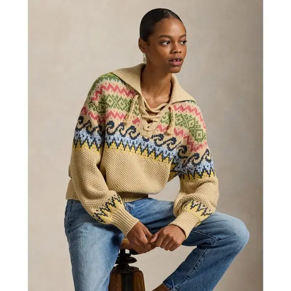 Ralph Lauren Fair Isle Lace-up Sweater
