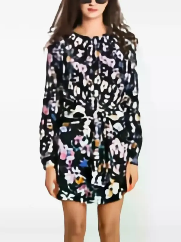 Desigual Floral Print Long Sleeve Tie Waist Dress - Black