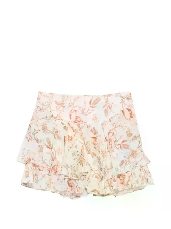 Hemant & Nandita Ezra Floral-print Ruffled Mini Skirt - Neutrals