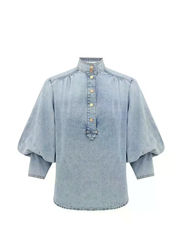 Zimmermann Balloon Sleeve Bow Detail Blouse - Blue