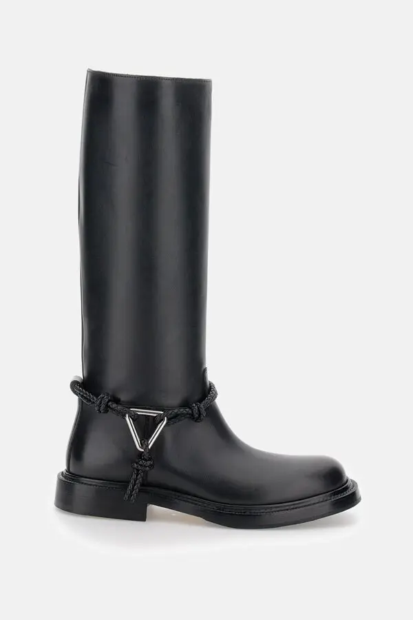 Bottega Veneta Leather Boots With Braided Strap Detail - Black