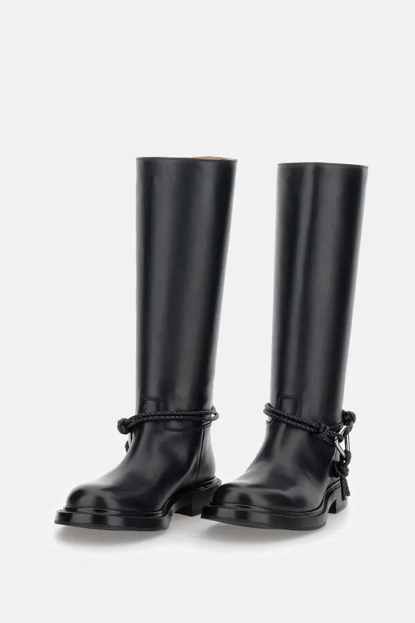 Bottega Veneta Leather Boots With Braided Strap Detail - Black