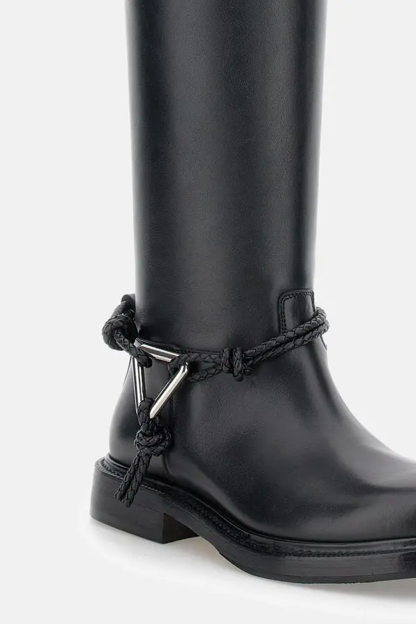 Bottega Veneta Leather Boots With Braided Strap Detail - Black