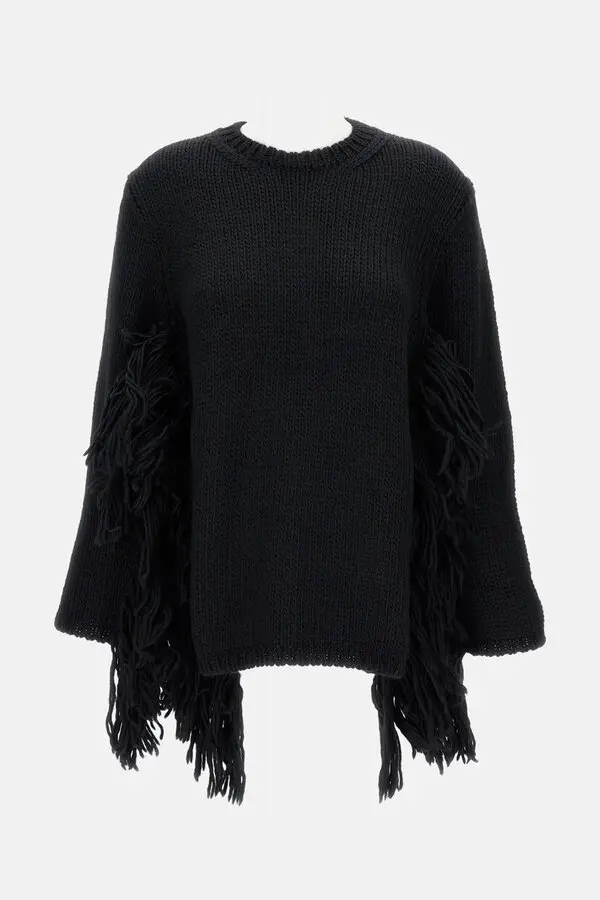 Comme Des Garçons Wool Cable Knit Sweater With Fringe Hem