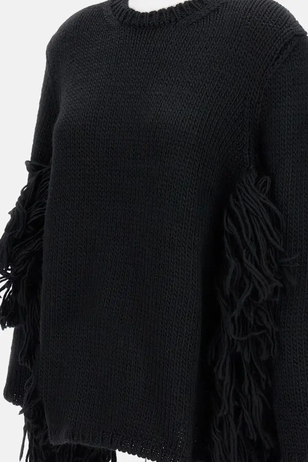 Comme Des Garçons Wool Cable Knit Sweater With Fringe Hem