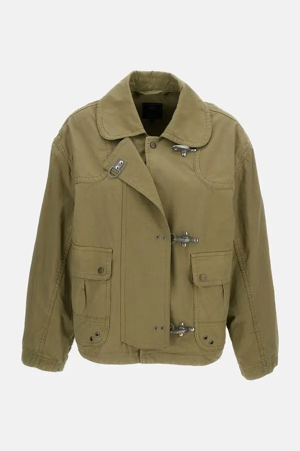 FAY Cotton Canvas Jacket With Hook Closure - Green