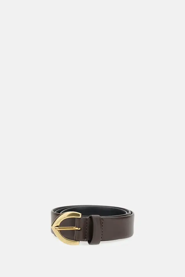 BAX LAB Leather Belt With Gold Buckle - Marrone