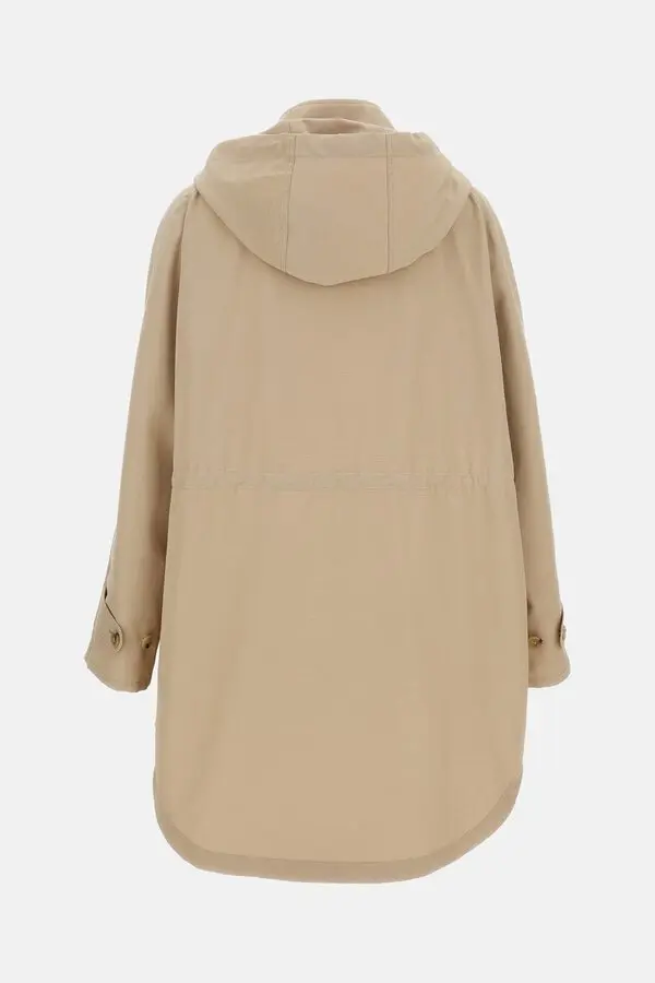 FAY Long Hooded Technical Cotton Parka - Beige