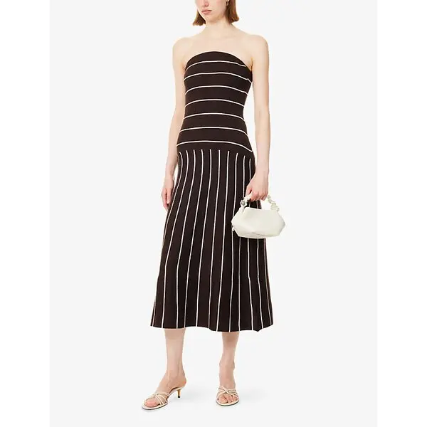 PRETTY LAVISH Strapless Knitted Midi Dress With Stripe Pattern