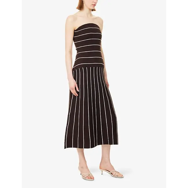 PRETTY LAVISH Strapless Knitted Midi Dress With Stripe Pattern