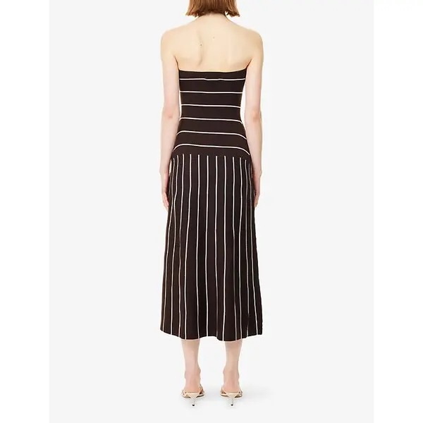 PRETTY LAVISH Strapless Knitted Midi Dress With Stripe Pattern