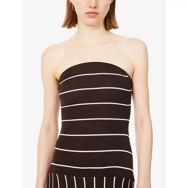 PRETTY LAVISH Strapless Knitted Midi Dress With Stripe Pattern