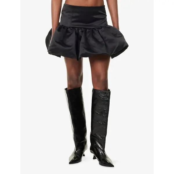 GANNI Flared Satin Mini Skirt