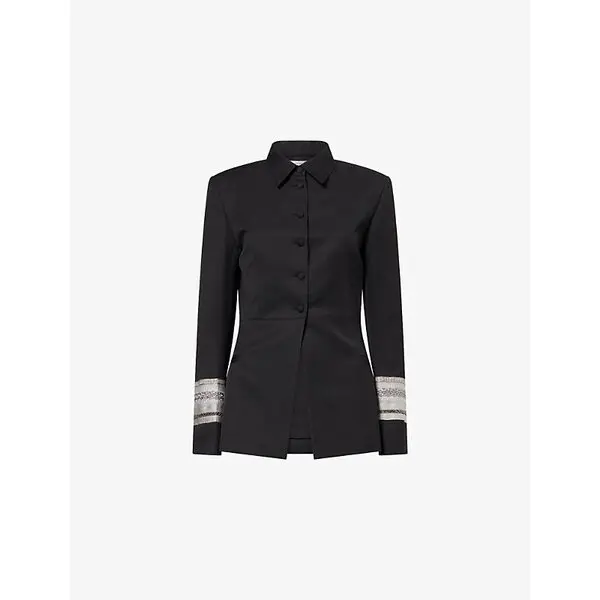 ABADIA Tailored Collar Embroidered Cuff Wool-blend Blazer